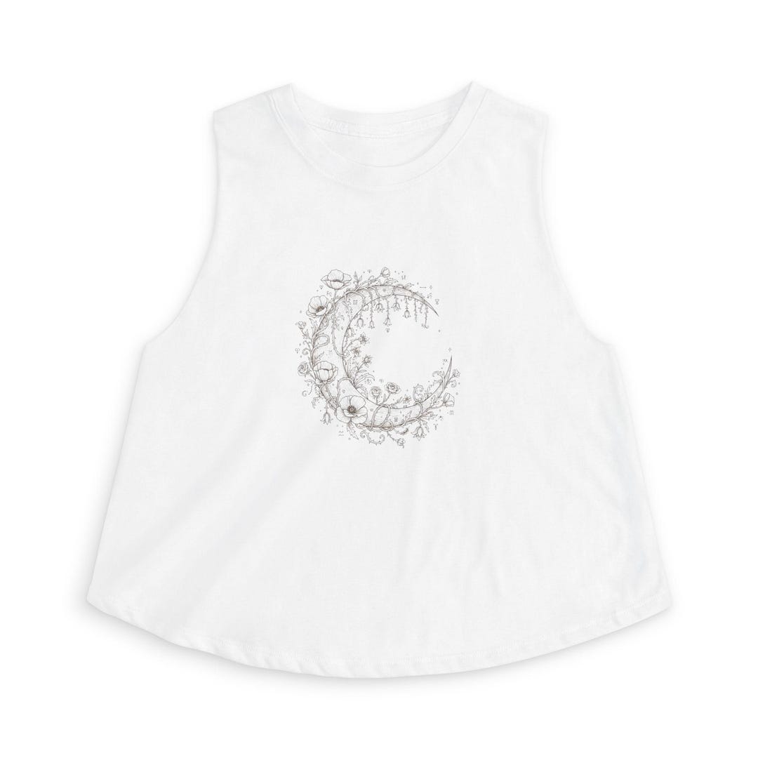Floral Crescent Moon Crop Top | Botanical Moonline Illustration | Tank ...