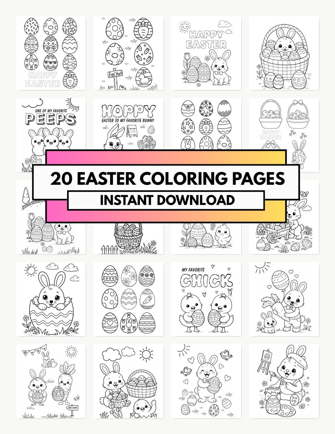 Kid's Easter Coloring Pages | 20 Pack Activity Sheets (PDF Download) - Etsy