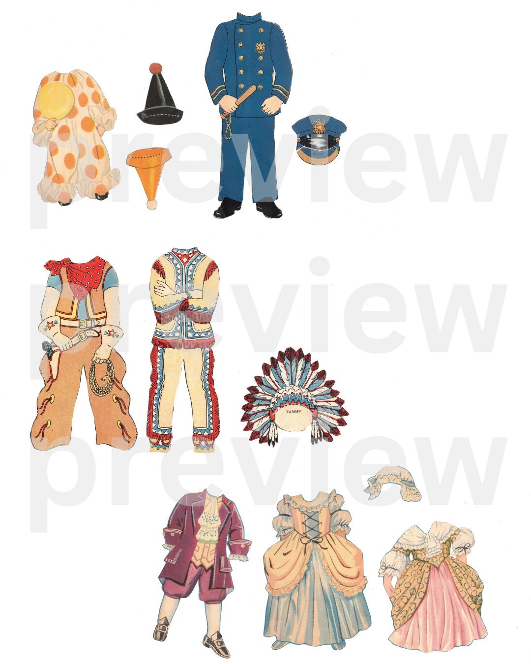 Paper Doll Halloween Costumes, Printable Children's Paper Doll Costumes - Etsy