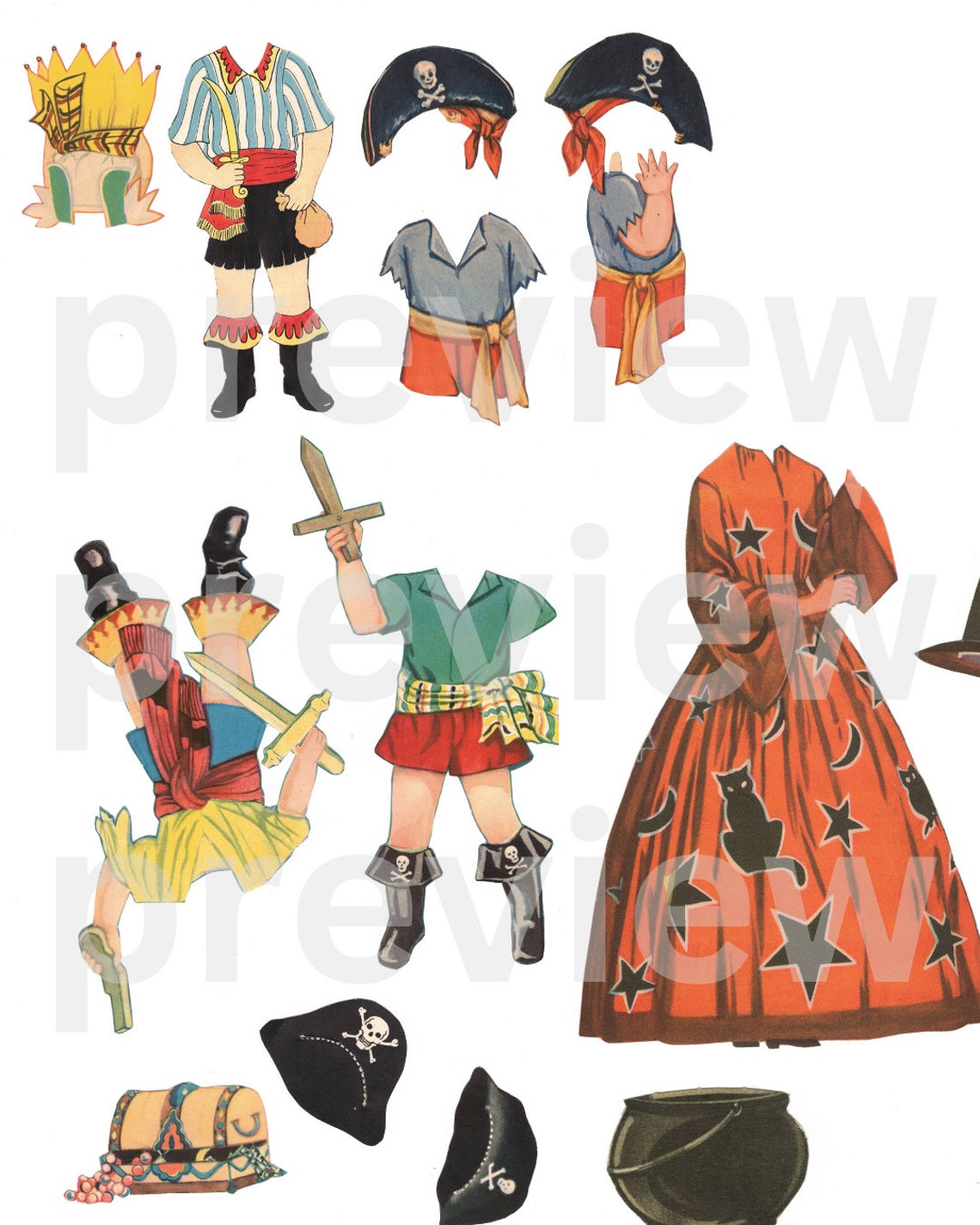 Paper Doll Halloween Costumes, Printable Children's Paper Doll Costumes ...