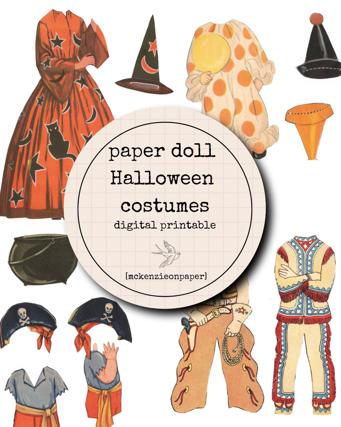 Paper Doll Halloween Costumes, Printable Children's Paper Doll Costumes - Etsy