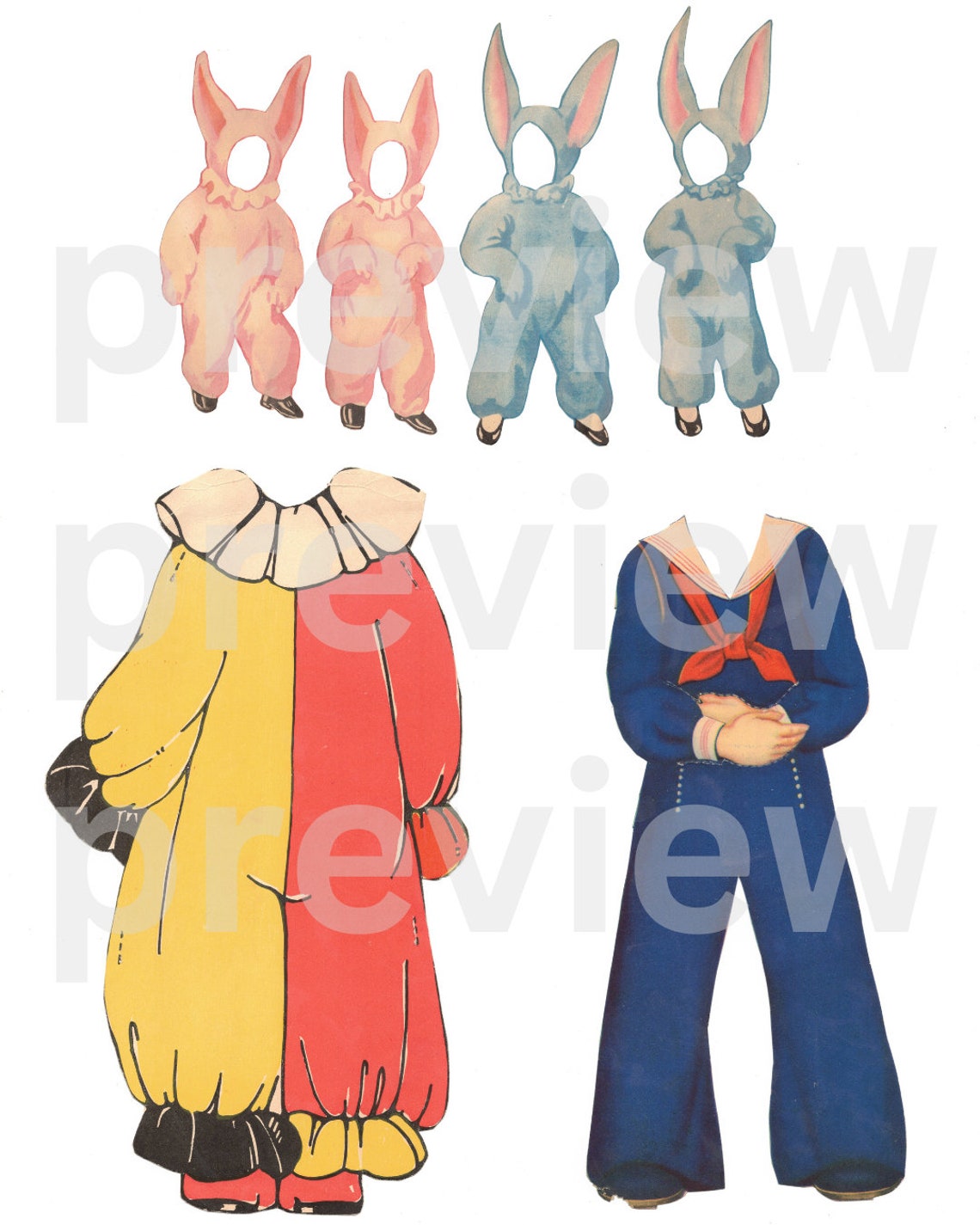Paper Doll Halloween Costumes, Printable Children's Paper Doll Costumes - Etsy