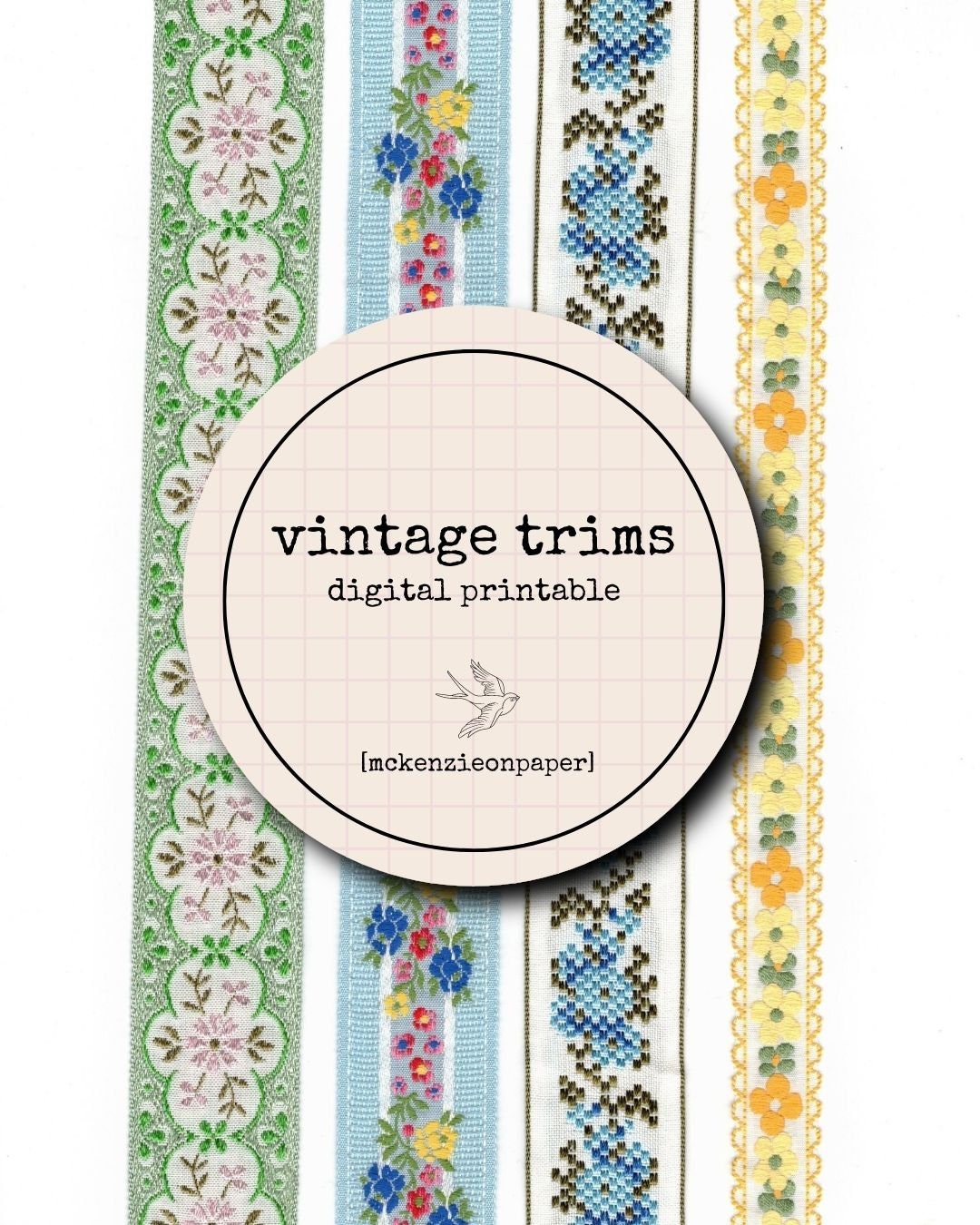 Printable Vintage Trims Set 2, Floral Trims Ribbons - Etsy