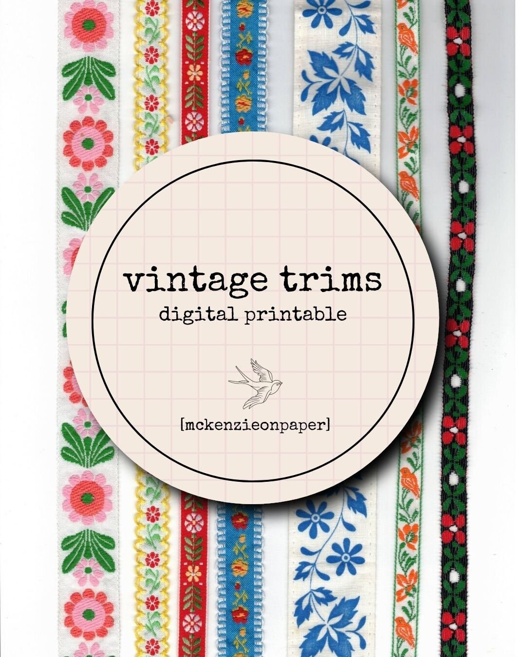 Printable Vintage Trims, Floral Trims Ribbons - Etsy