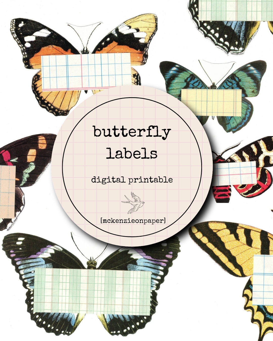 Vintage Butterfly Labels, Printable Journal Elements, Junk Journal ...