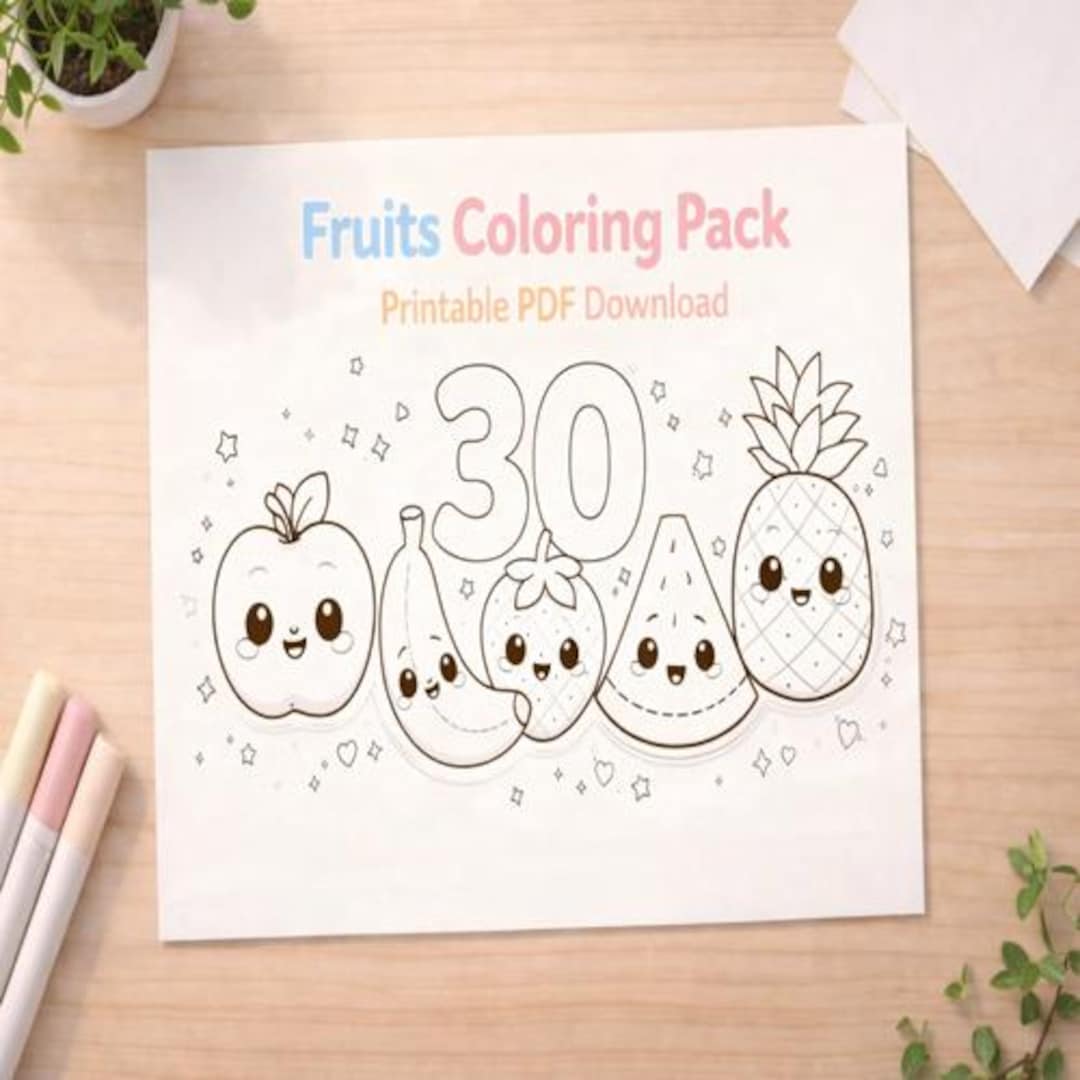 Kawaii Fruits Coloring Pages Pack, 30 Printable Sheets (digital ...