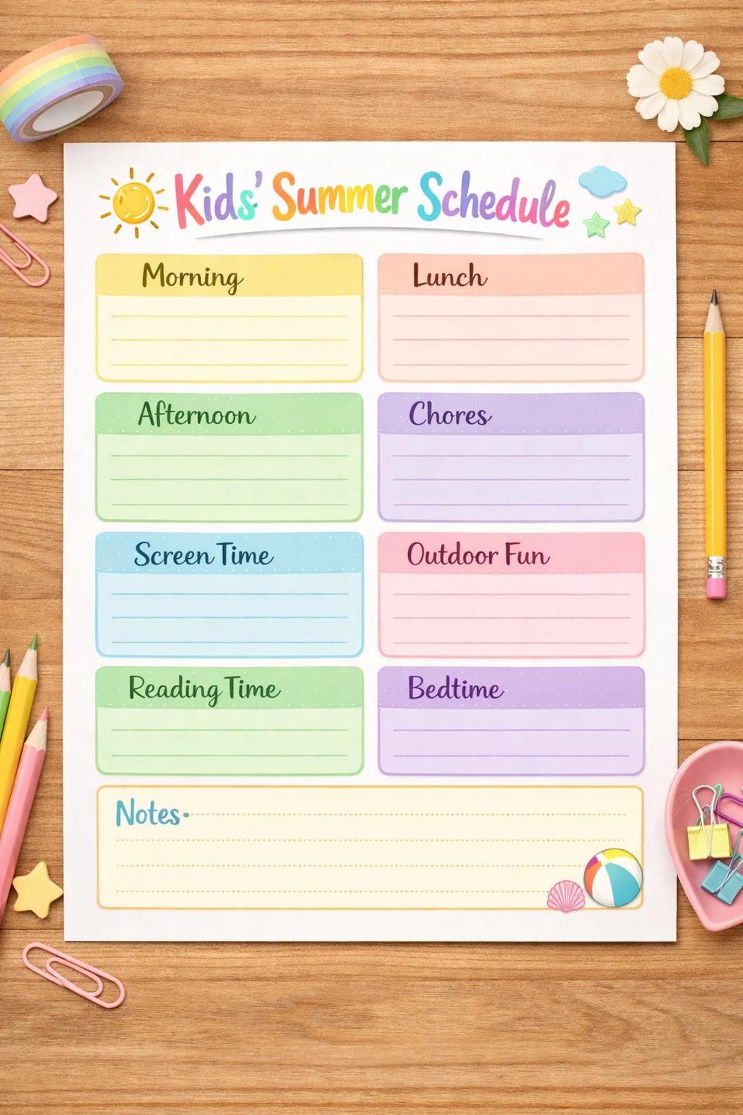 Editable Kids Summer Schedule | Daily Routine Chart | Watermelon ...
