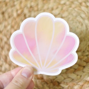 Pink Seashell Sticker, Watercolor Seashell, Vinyl Sticker, Beach Lover ...