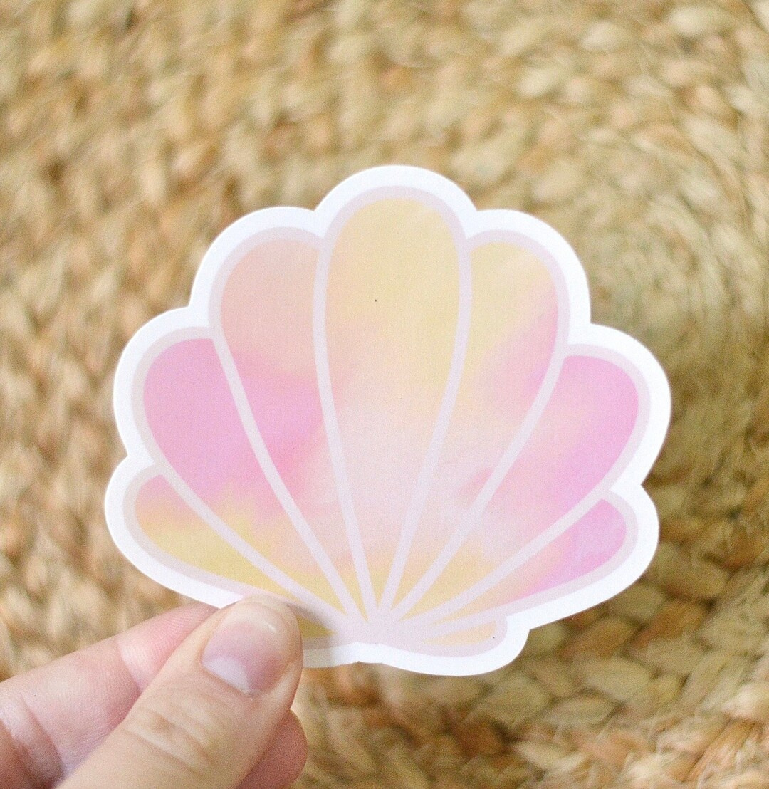 Pink Seashell Sticker, Watercolor Seashell, Vinyl Sticker, Beach Lover ...