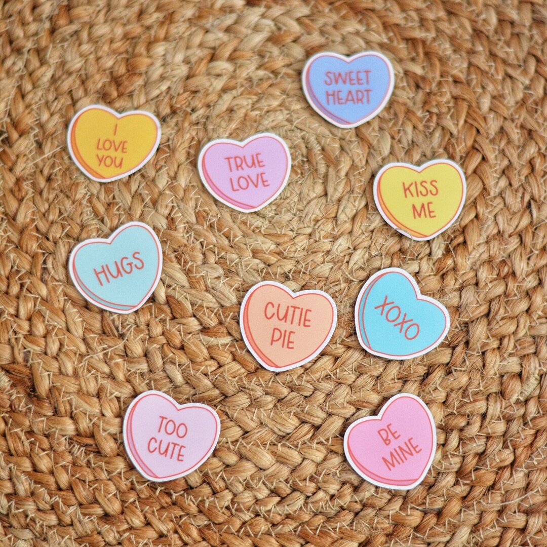 Mini Conversation Heart Stickers: Valentine's Day Vinyl Stickers- 9 ...