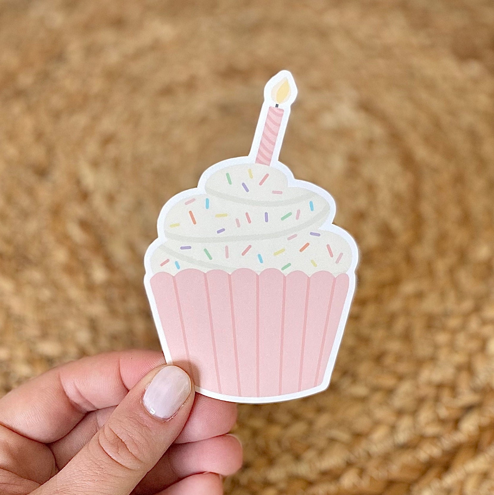 Birthday Cupcake Vinyl Sticker: White Frosting, Colorful Sprinkles, and ...