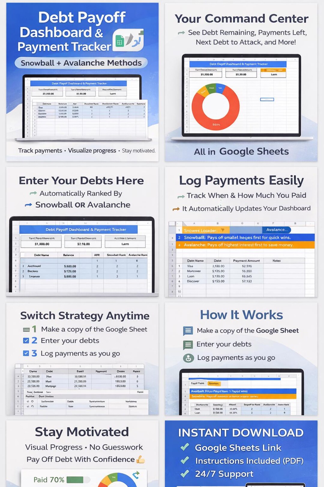 Debt Payoff Dashboard & Payment Tracker (snowball + Avalanche) - Etsy