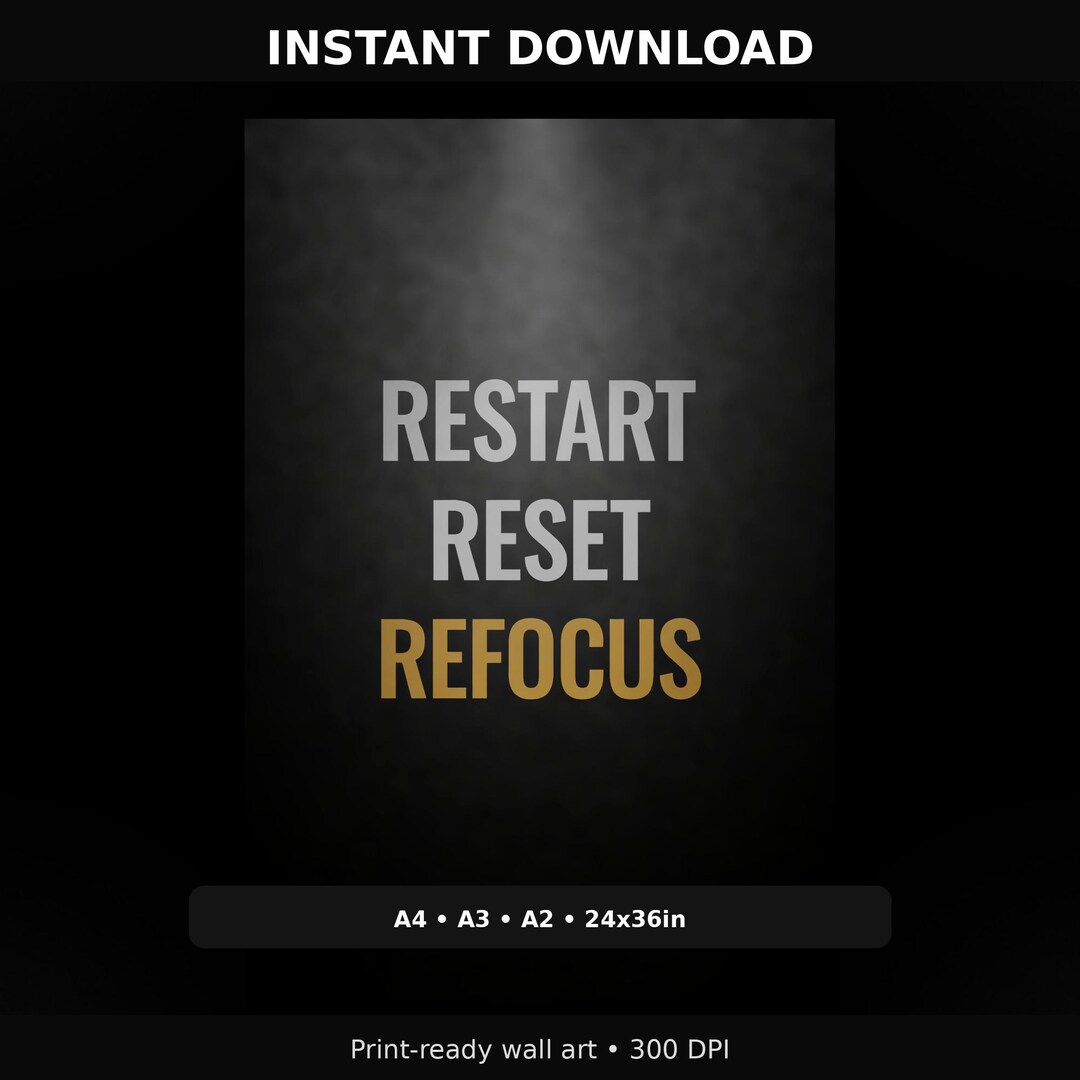 Restart Reset Refocus Printable Wall Art | Minimal Motivational Poster ...