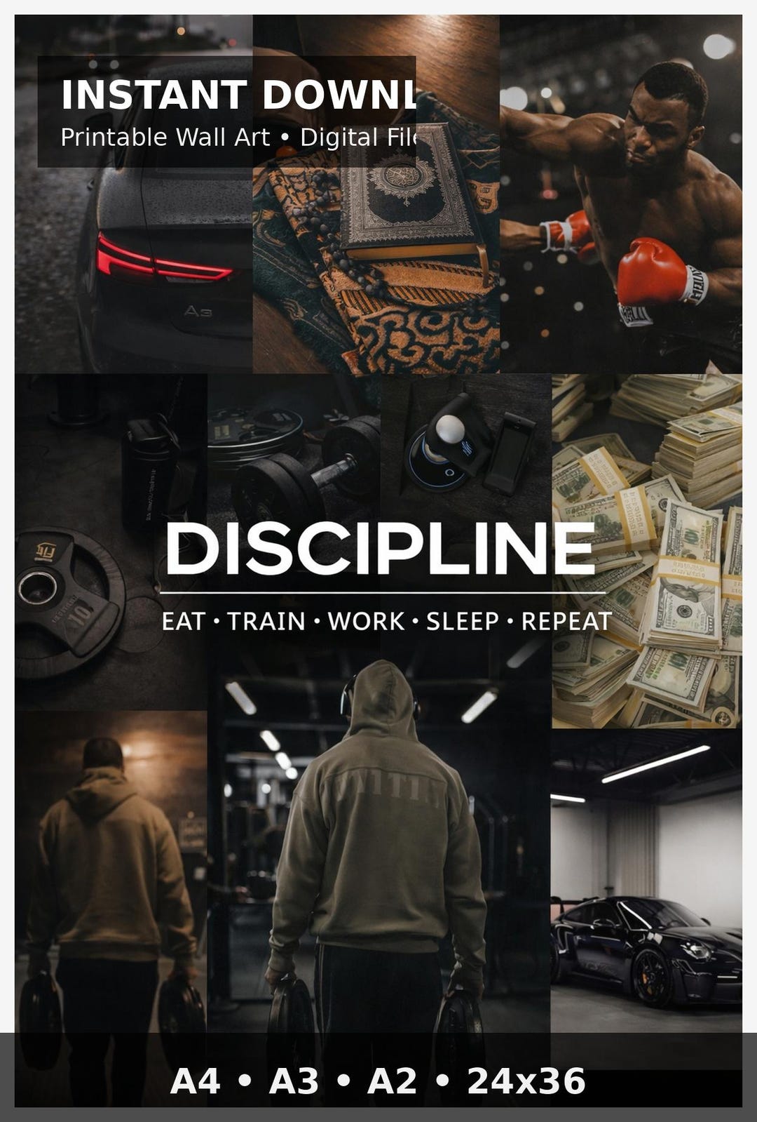 Discipline Collage Poster | Motivational Gym Wall Art | Fitness Mindset ...