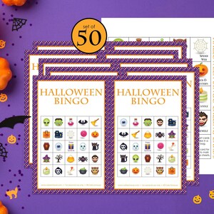 Printable Halloween Bingo Boards, 50 Cards Set, Halloween Game for Kids ...