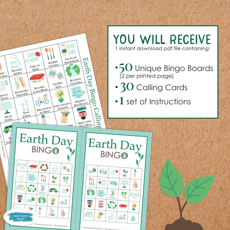 Printable Earth Day Bingo Boards, 50 Cards Set, Earth Day Game for Kids ...