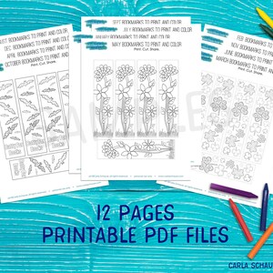 Monthly Printable Coloring Bookmarks, 12 Themed Bookmarks, Year of ...