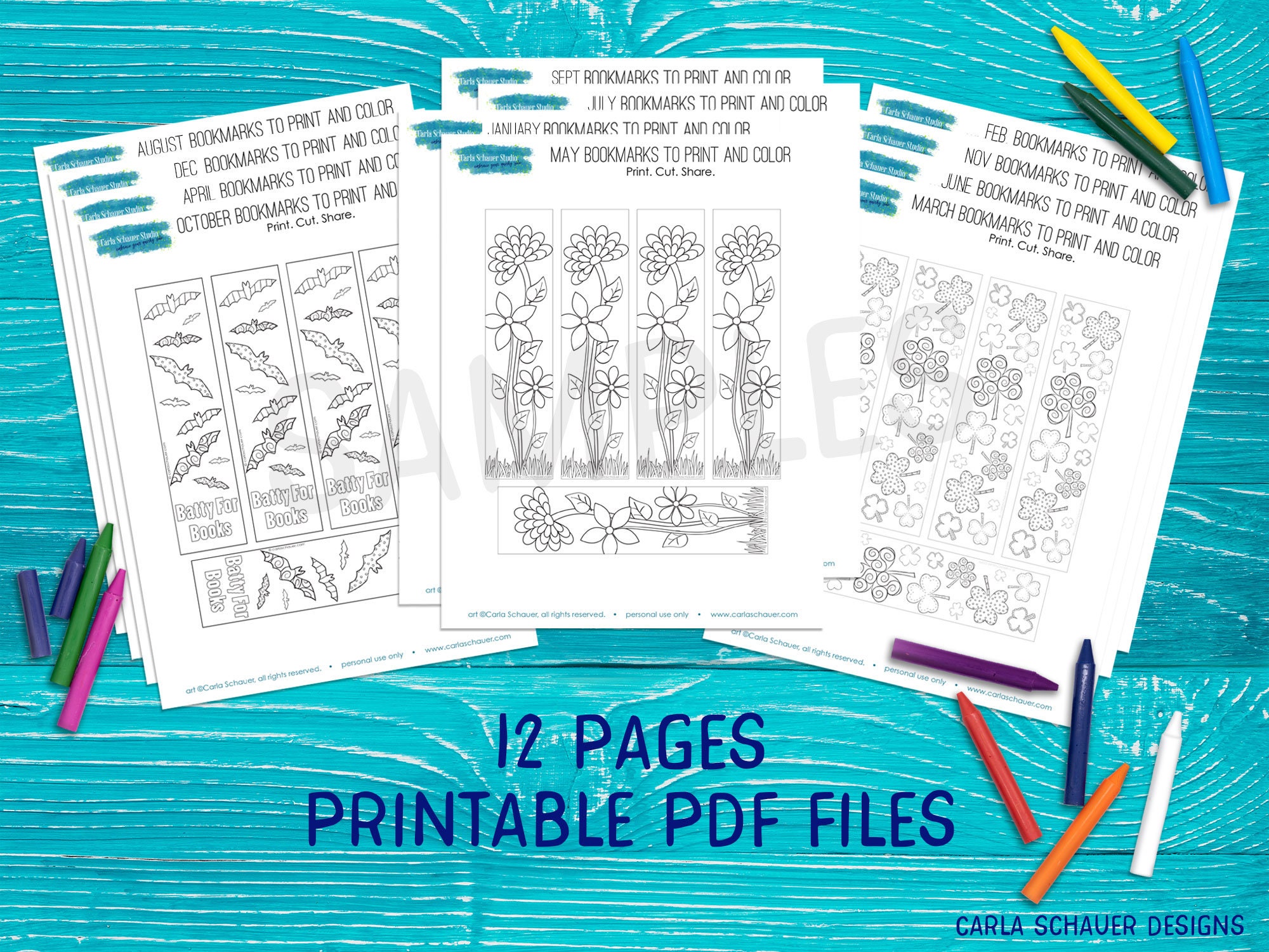 Monthly Printable Coloring Bookmarks, 12 Themed Bookmarks, Year of ...