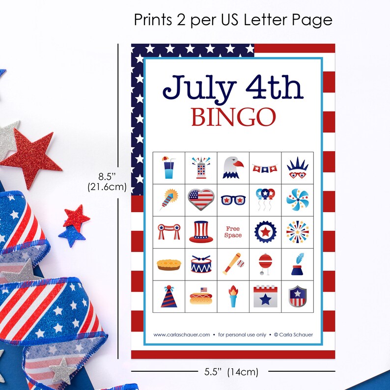 Printable July 4th Bingo Boards, 50 Cards Set, Independence Day Game ...