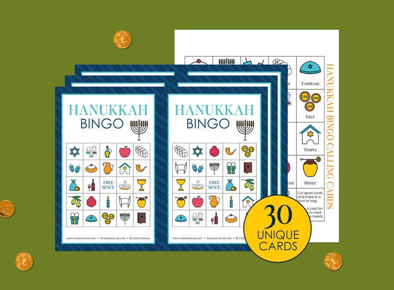 30 Hanukkah Bingo Cards, Printable Chanukah Bingo Boards, for Classroom ...