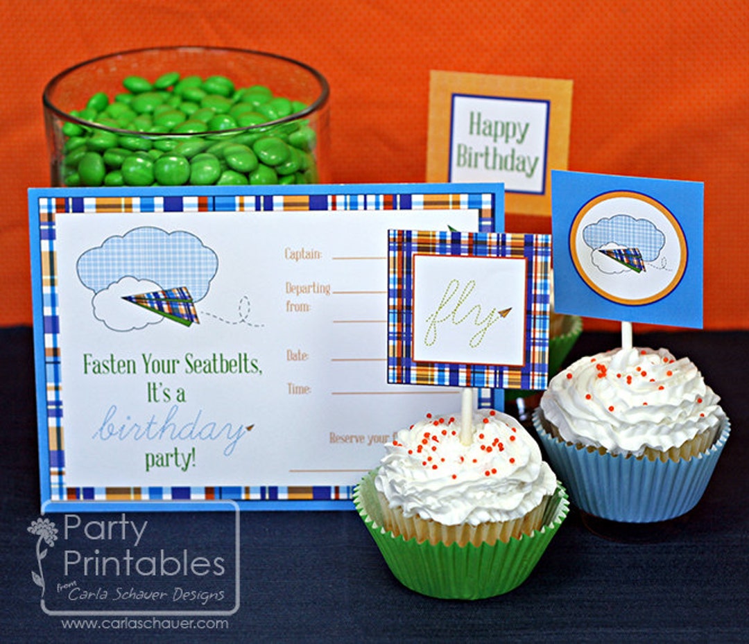 Paper Airplane Birthday Party Printable Decorations With Invitation ...