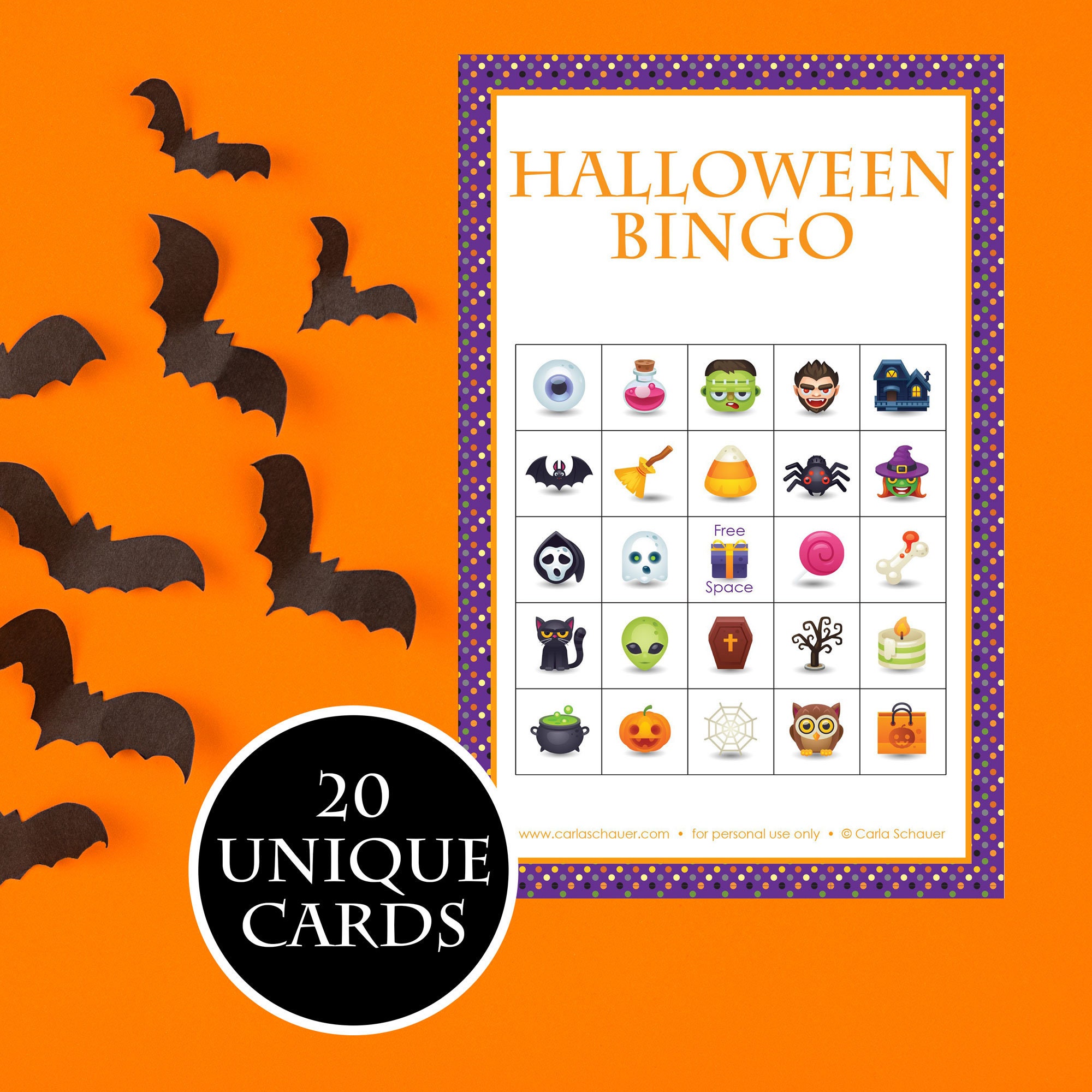 Halloween Bingo Cards, 20 Printable Bingo Boards, Halloween Activity ...
