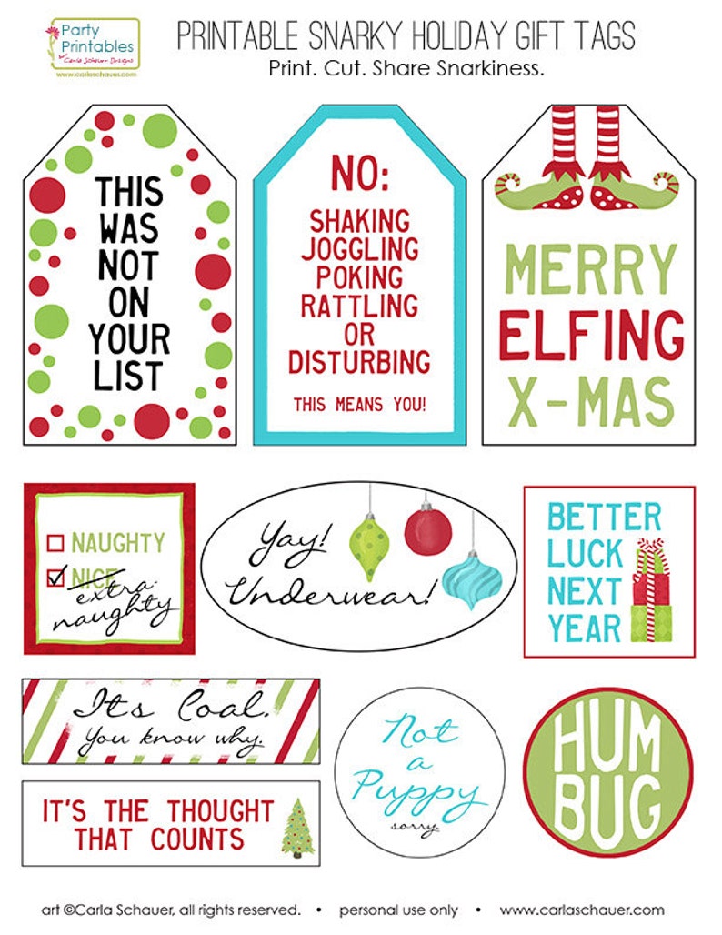 Snarky Christmas Gift Tags, Funny Holiday Gift Tags, Printable Gift ...