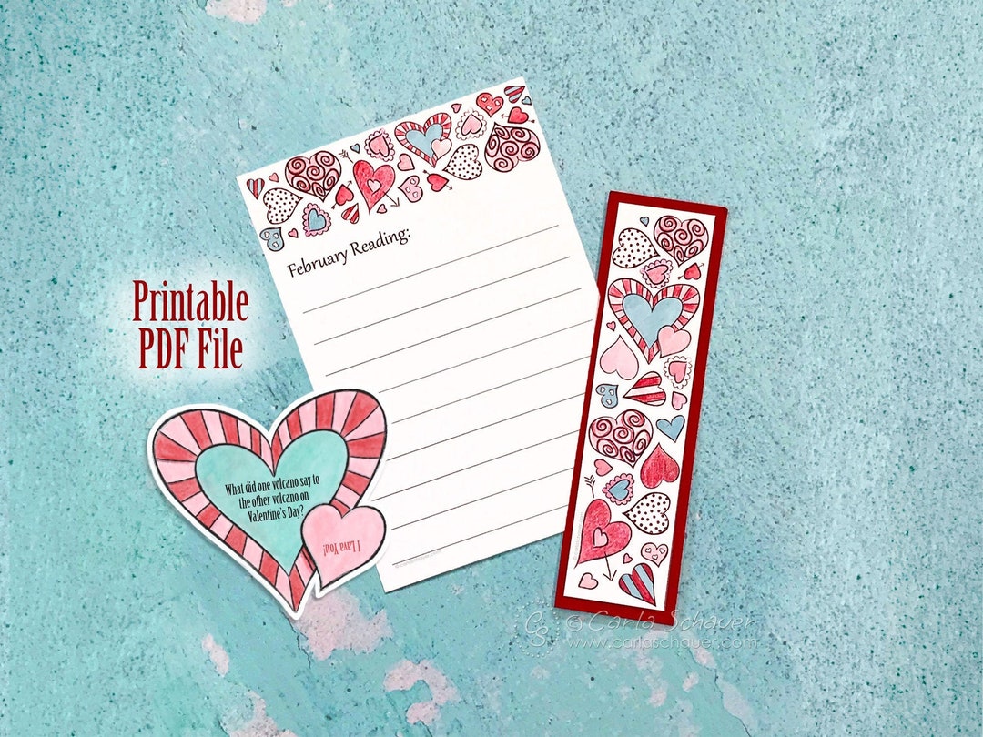 Printable Bookmark and Reading Log Set for Valentine, February - Etsy