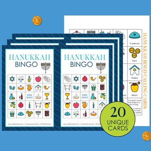 Hanukkah Bingo Printable Game, 20 Unique Chanukah Bingo Boards, for ...