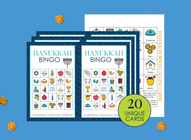 Hanukkah Bingo Printable Game, 20 Unique Chanukah Bingo Boards, for ...