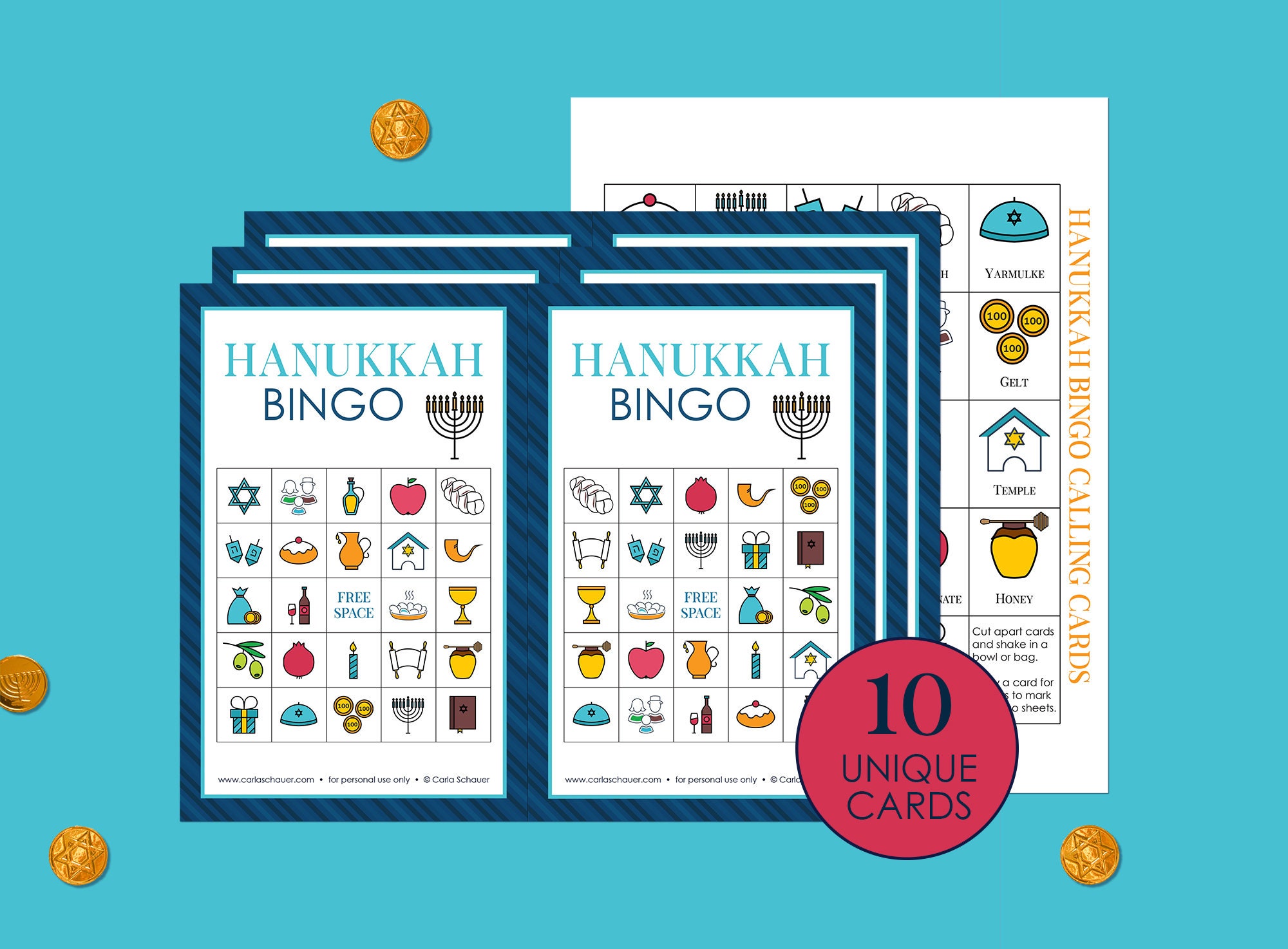 10 Printable Hanukkah Bingo Cards, Chanukah Bingo Game, Family Activity ...