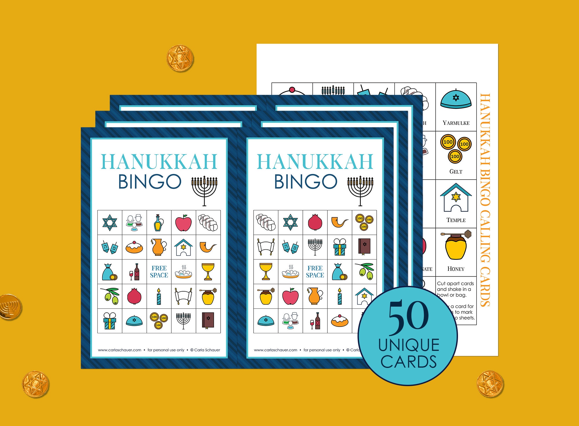 Printable Hanukkah Bingo Game, 50 Chanukah Bingo Cards, for Families ...
