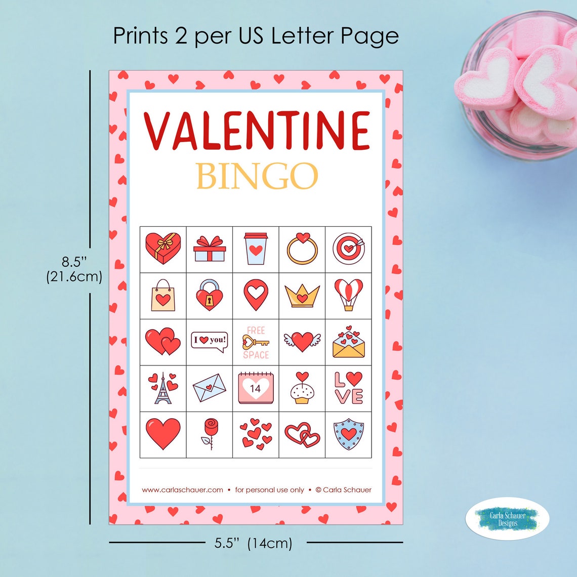 Printable Valentine's Bingo Game Cards, 10 Cards, 5x5, Valentine's Day ...