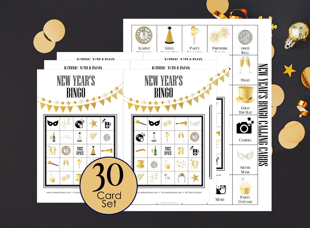 30 Printable New Year's Bingo Sheets, New Year's Eve Party Activity ...