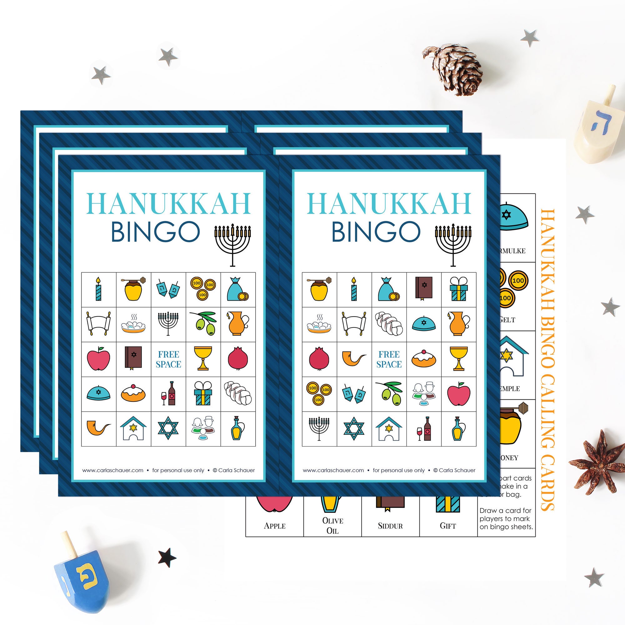 Printable Hanukkah Bingo Game, 50 Chanukah Bingo Cards, for Families ...