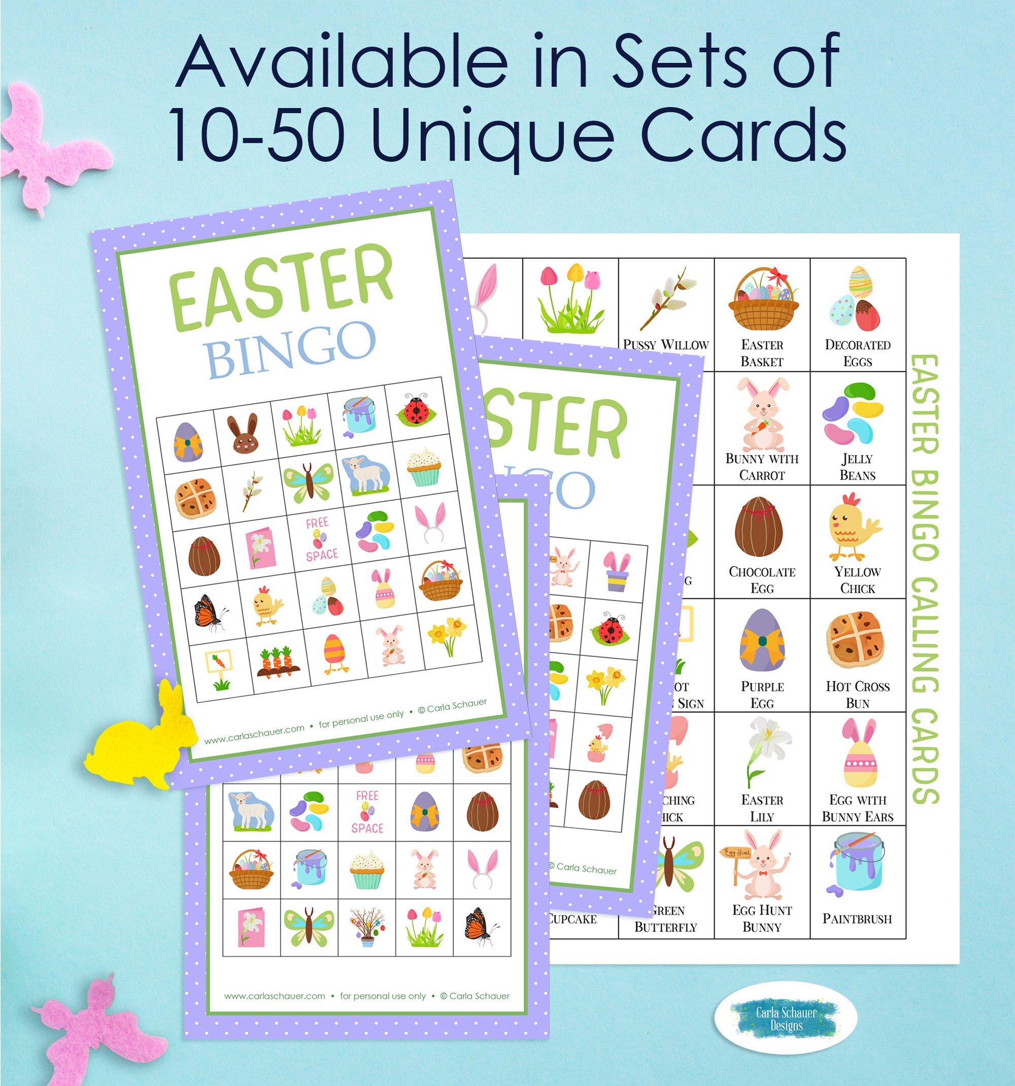 Printable Easter Bingo Boards, 50 Cards Set, Easter Game for Kids ...