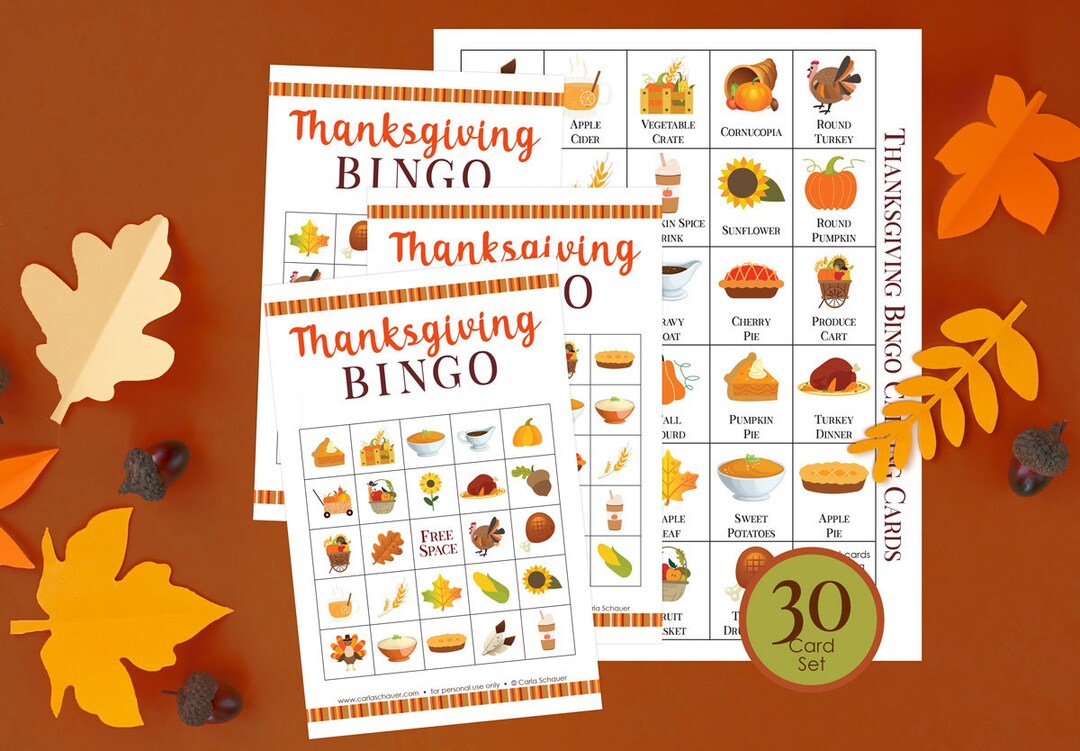 30 Printable Thanksgiving Bingo Sheets, 5x5, Bingo Game for Classroom ...