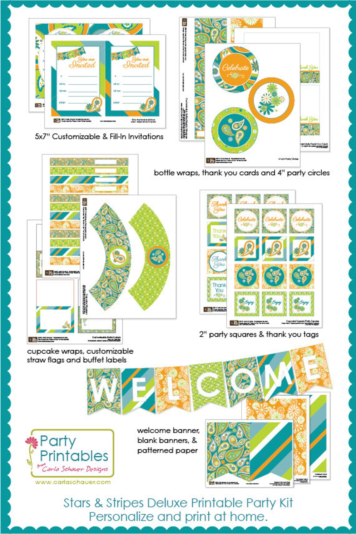 Floral Paisley All Occasion Printable Party, Customizable Invitation ...