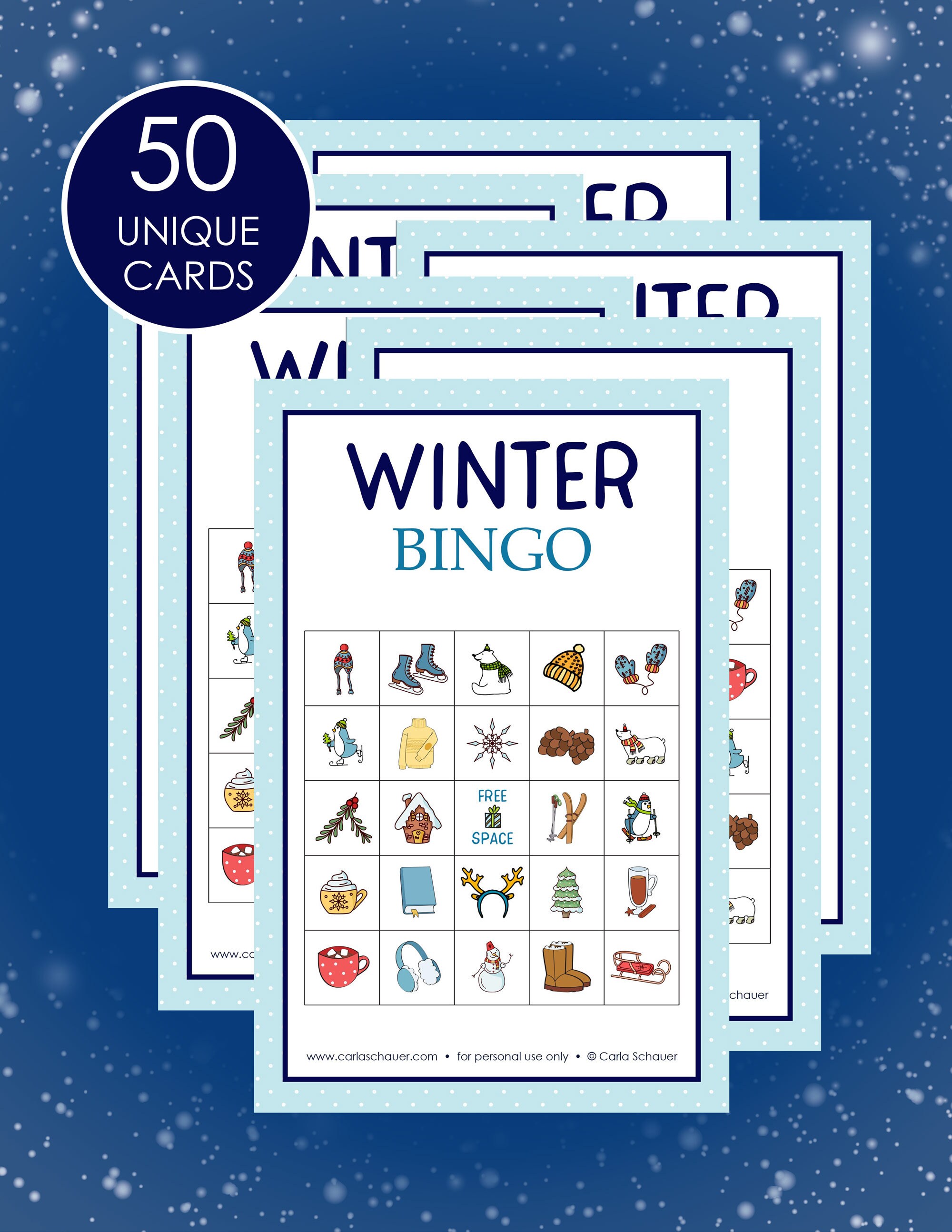 Printable Winter Bingo Boards, 50 Cards Set, Winter Game for Kids ...