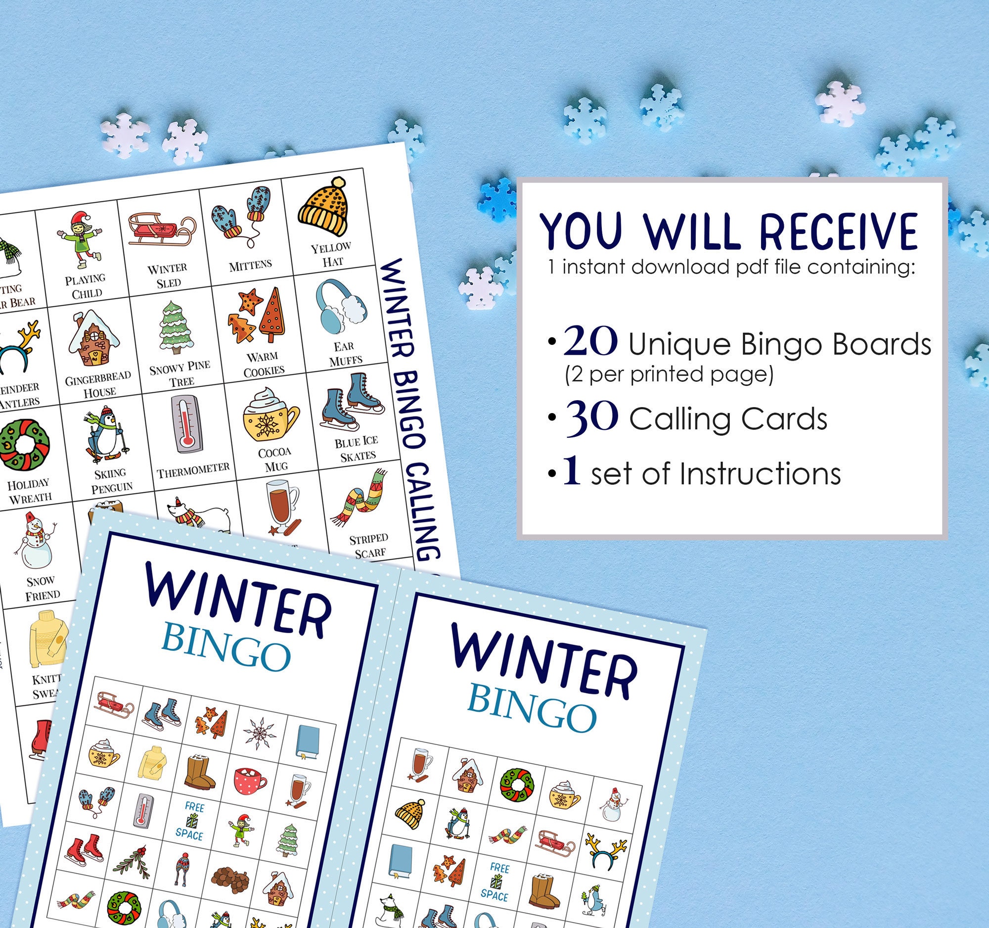 Winter Bingo Cards, 20 Printable Bingo Boards, Winter Activity for Kids ...