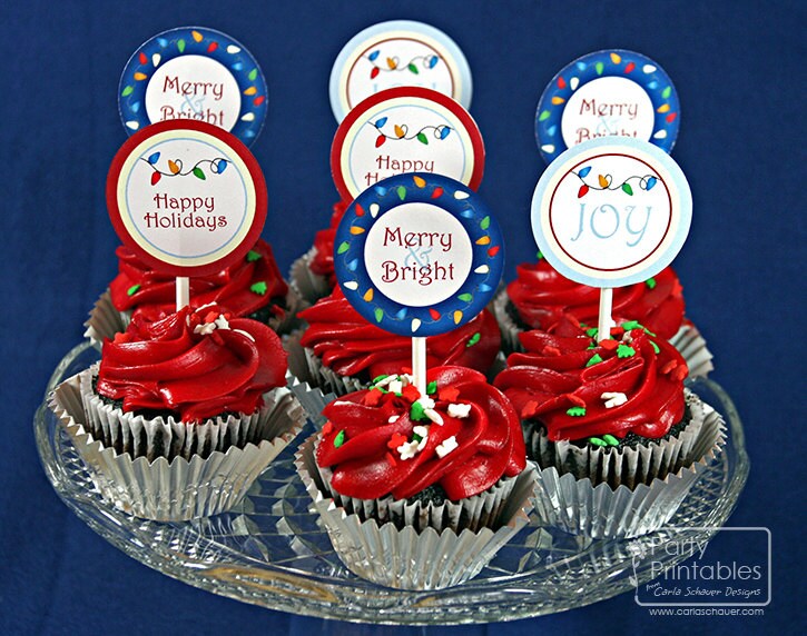 Holiday Lights Winter Printable Party Kit, Blue and Red, for Winter or ...