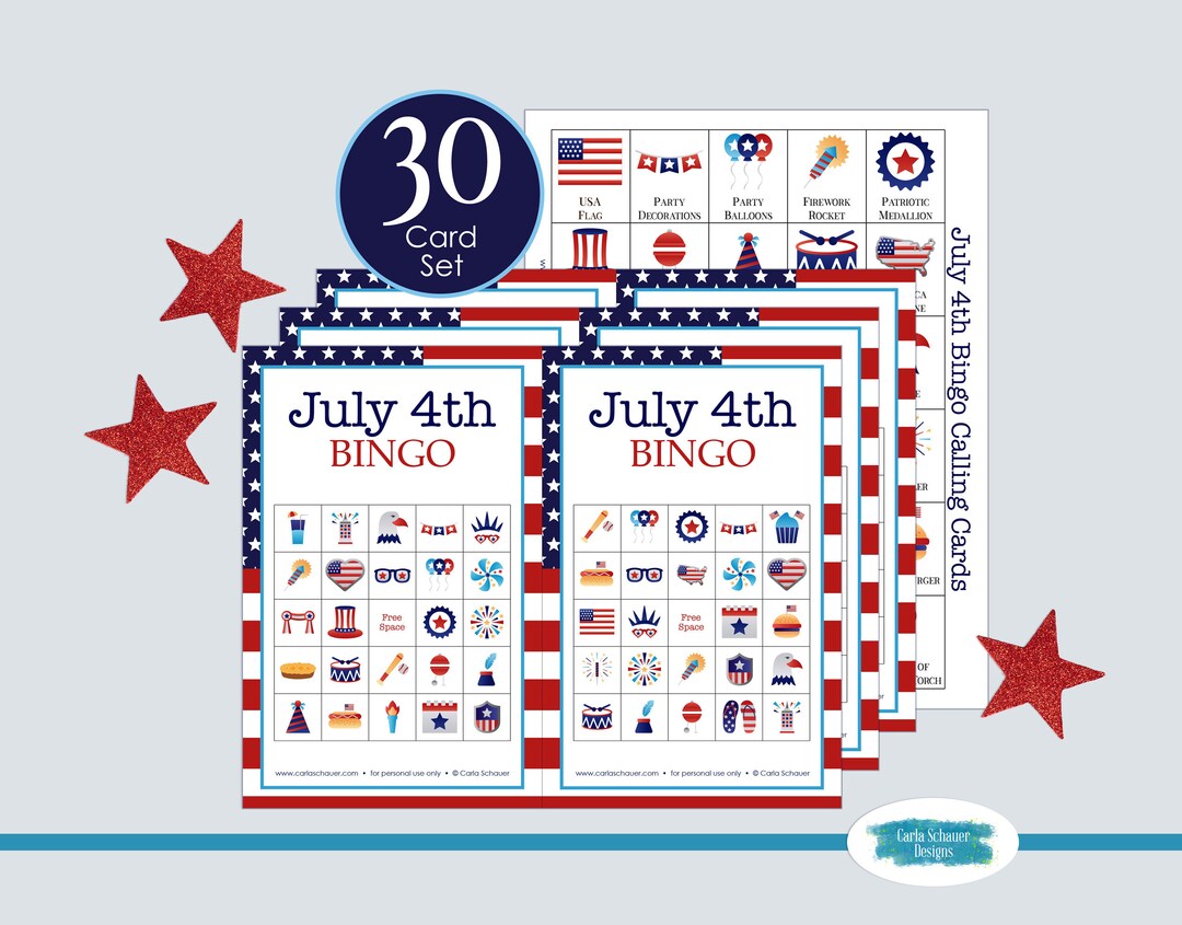 30 Printable 4th of July Bingo Sheets, Patriotic Bingo Game for ...
