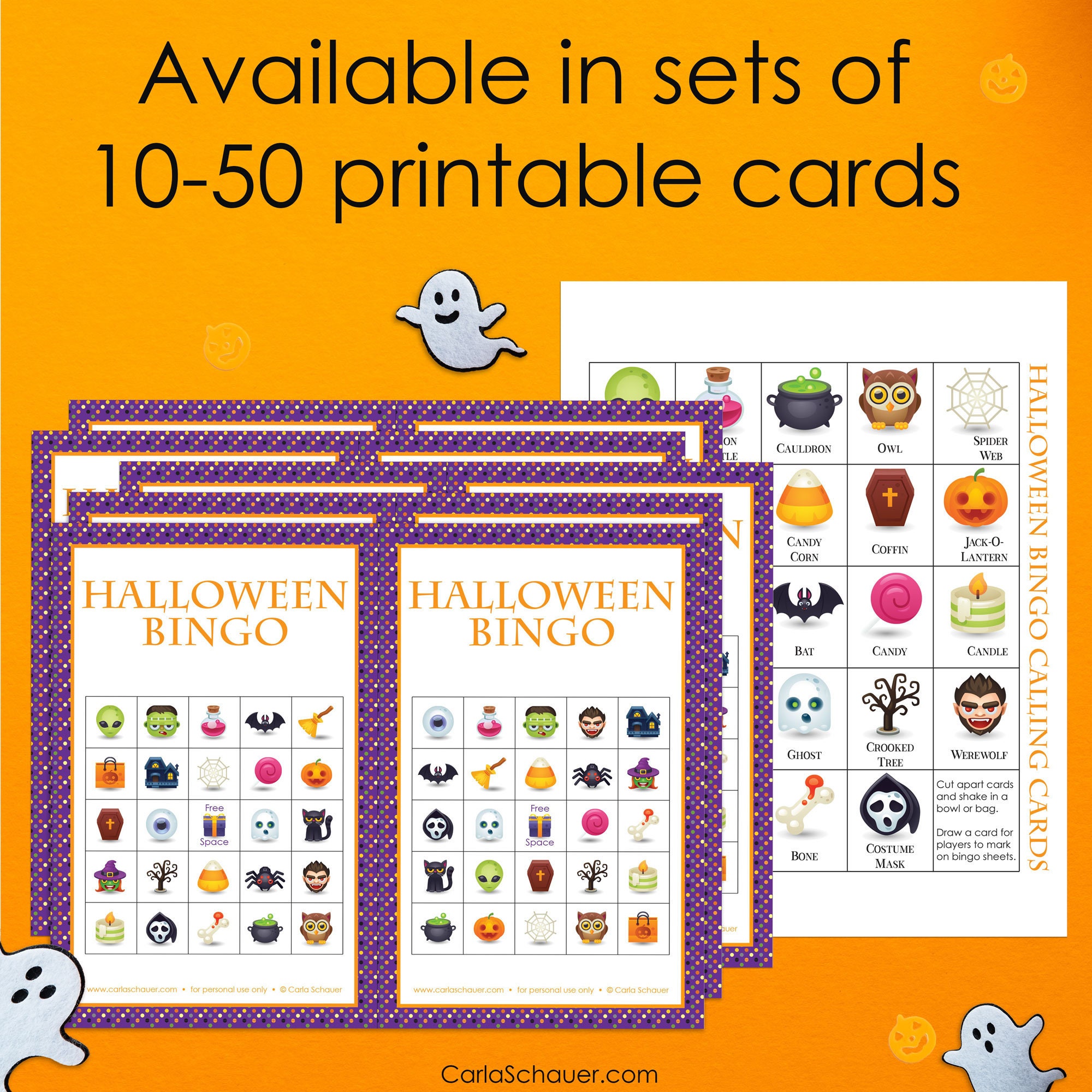 30 Printable Halloween Bingo Sheets, 5x5, Bingo Game for Classroom ...