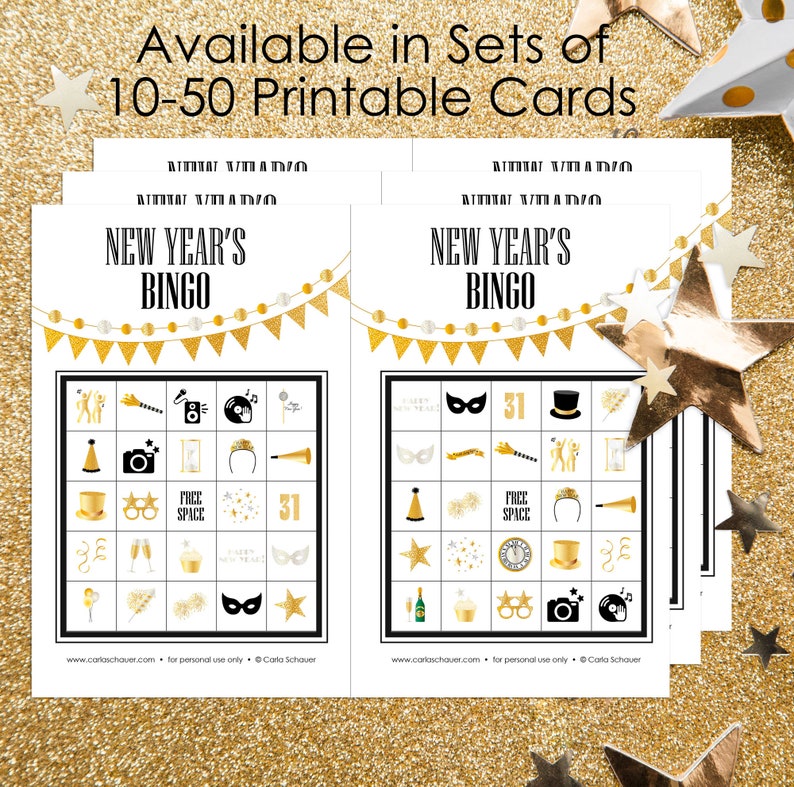 30 Printable New Year's Bingo Sheets, New Year's Eve Party Activity ...