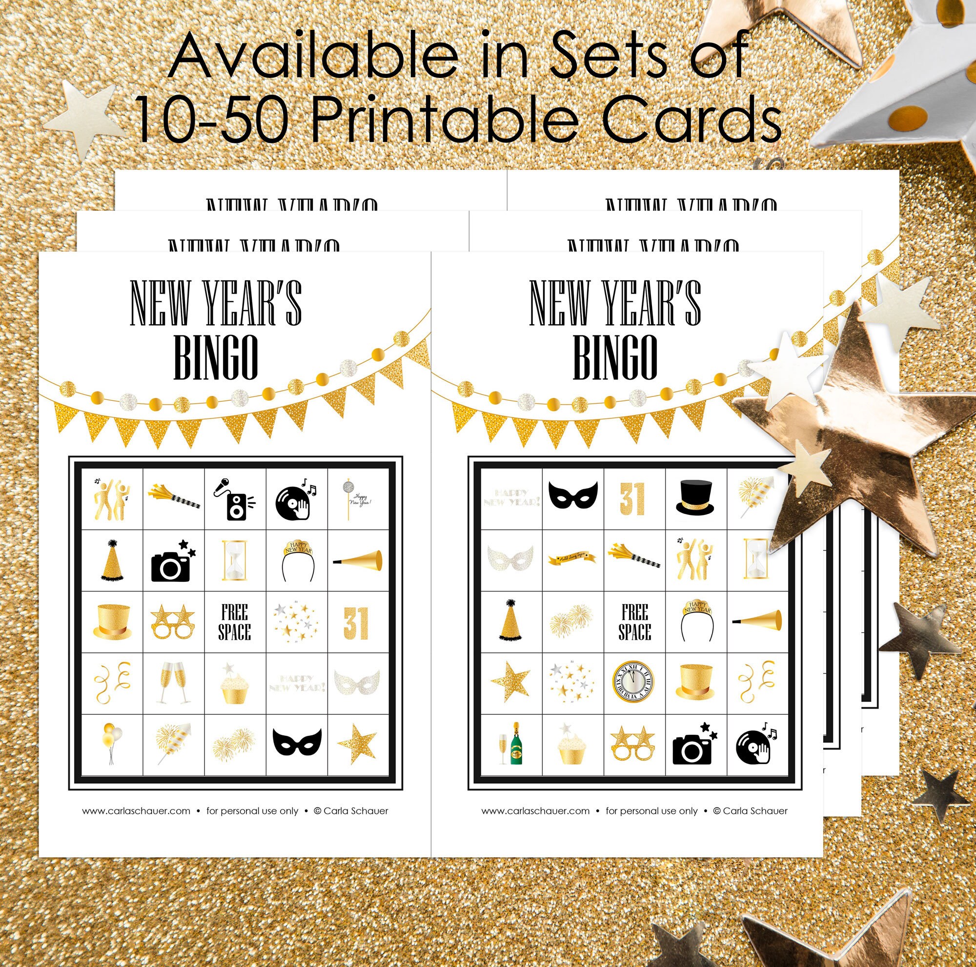 30 Printable New Year's Bingo Sheets, New Year's Eve Party Activity ...