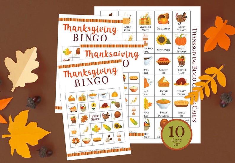 Printable Thanksgiving Bingo Game Cards 10 Cards 5x5 Fall - Etsy