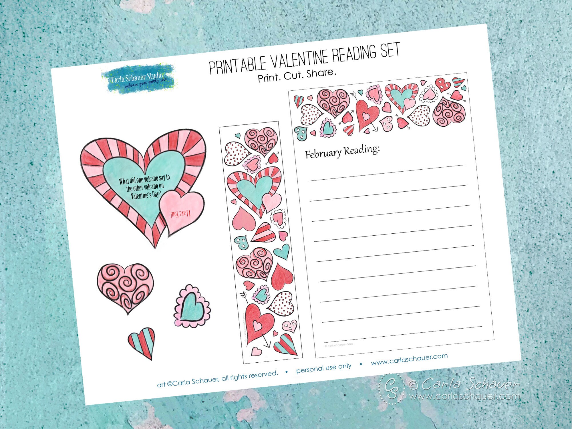 Printable Bookmark and Reading Log Set for Valentine, February - Etsy