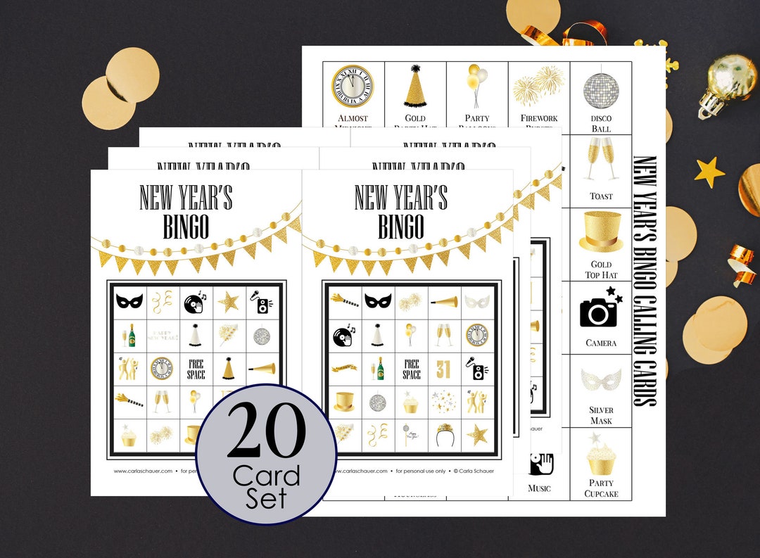 New Year's Bingo Cards, 20 Printable Bingo Boards, New Year Activity ...