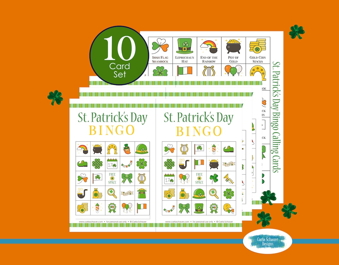 Printable St Patrick's Bingo Game Cards, 10 Cards, 5x5, St Patrick's ...