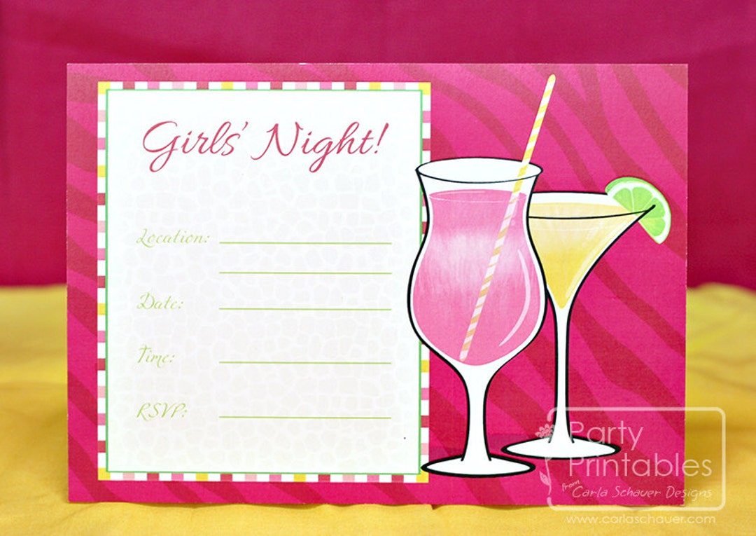 Girls' Night Printable Party Kit, Cocktail Themed, Pink, Orange, Animal ...